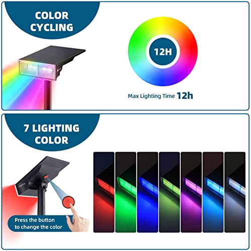 Barrina Outdoor Solar Spot Lights, 24 LEDs RGB Color Changing Solar Powered Garden Lighting, IP65 Waterproof, Auto On Off Landscape Lighting for Yard Driveway Lawn Patio Pathway, 2 Pack