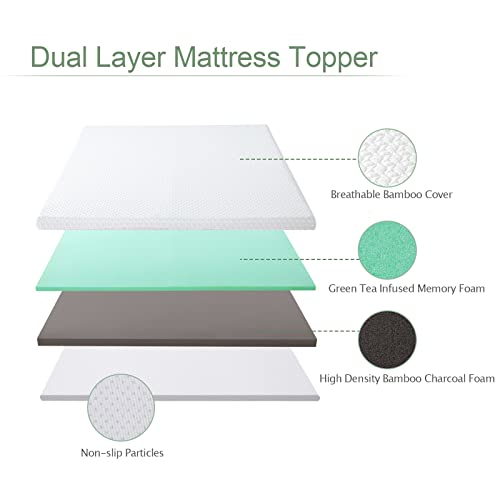 Mattress Topper RV Short Queen, Medium Firm Memory Foam Mattress Topper with Bamboo Cover, 3-Inch Dual Layer Bed Topper for Camper, RV Bed