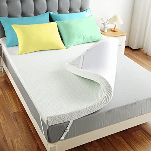 Mattress Topper RV Short Queen, Medium Firm Memory Foam Mattress Topper with Bamboo Cover, 3-Inch Dual Layer Bed Topper for Camper, RV Bed