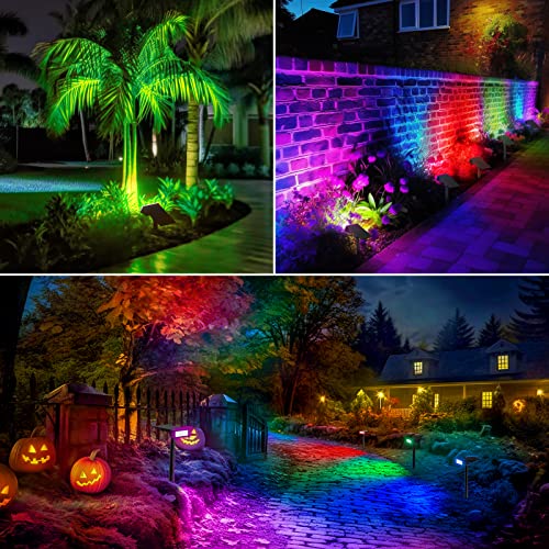 Barrina Outdoor Solar Spot Lights, 24 LEDs RGB Color Changing Solar Powered Garden Lighting, IP65 Waterproof, Auto On Off Landscape Lighting for Yard Driveway Lawn Patio Pathway, 2 Pack