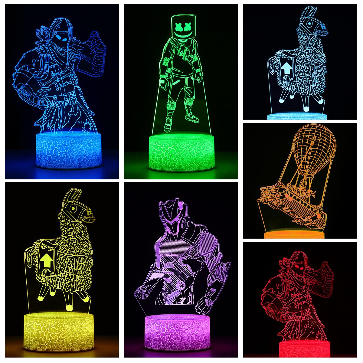 Wronka 5 in 1 Sets 3D Anime Night Light Toys, LED Illusion Lamp, 16 Color Change Bedside Lamp with Remote Control, Xmas Birthday Gift for Kids Child