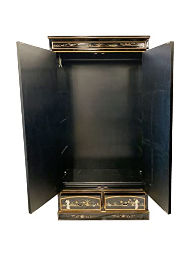 Oriental Armoire Black Lacquer with Mother of Pearl Inlays