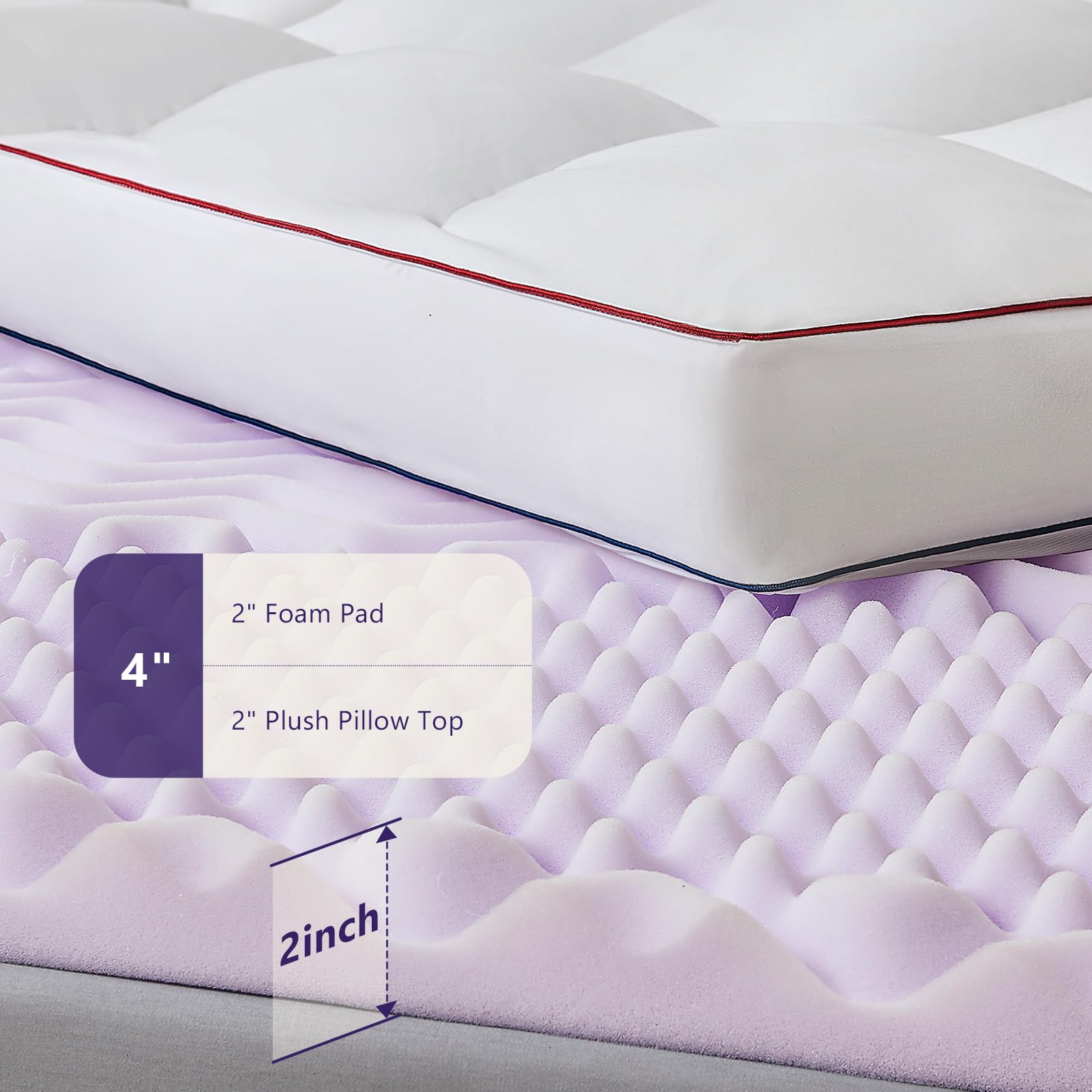 Homemate Memory Foam Mattress Topper King, Dual Layer 4 Inch Cooling Mattress Topper, 2 Inch Gel Memory Foam Plus 1800TC Mattress Pad Comfort Support, Pillow Top with 8-21 Inch Deep Pocket, White