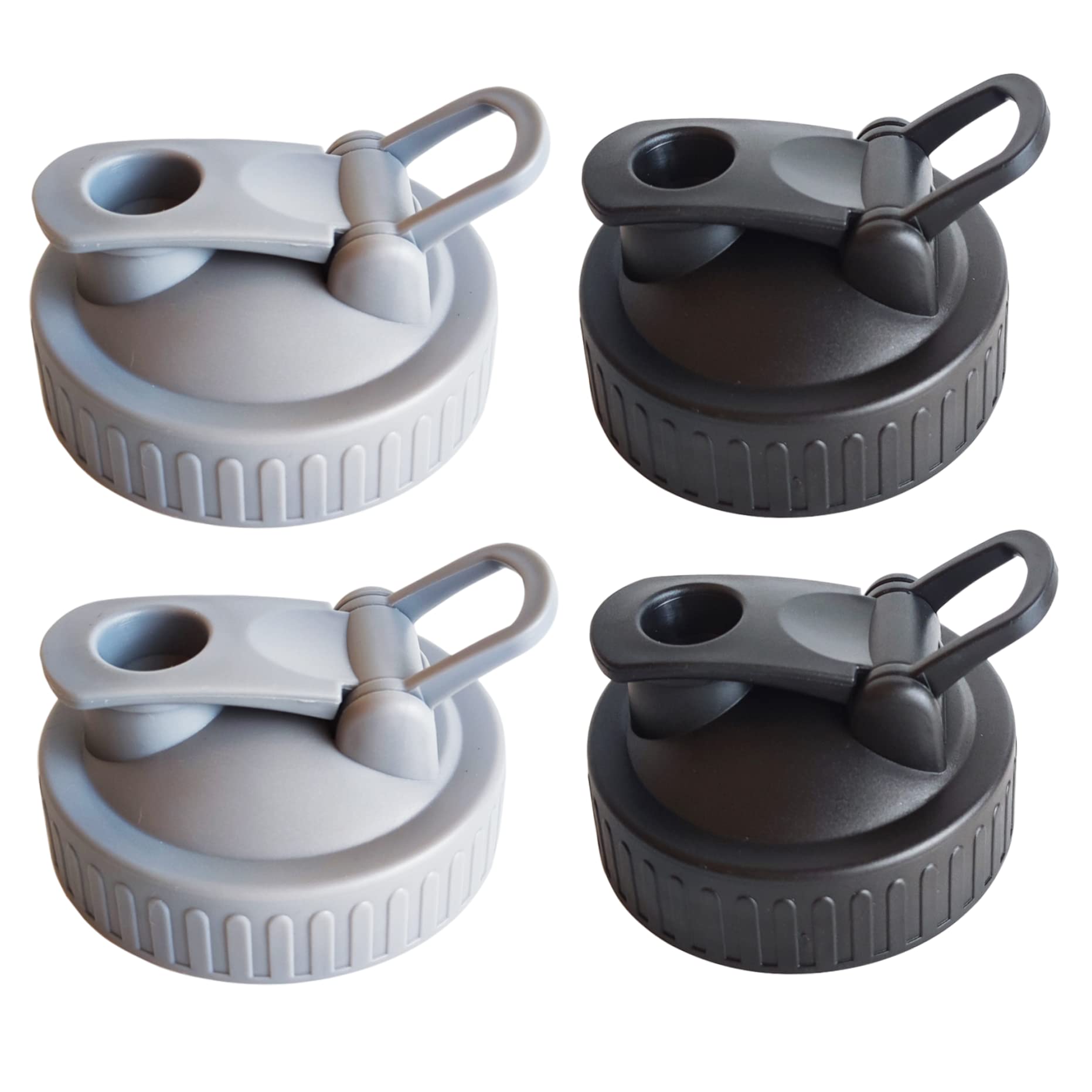 Ckuakiwu Mason Jar Lids, 4pcs 2.76inch Leak-Proof Flip Mason Jar Lid, Regular Mouth Mason Jar Pour Spout Lids, Easy Pouring Spout Lids for Kitchen (Black+Gray)