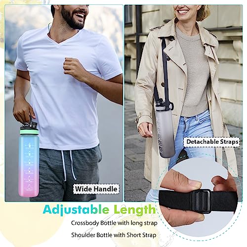 SUPPRUI Water Bottle 34 oz,Motivational Drink Bottle with Time Marker,Leak-proof Drink Bottle BPA Free Non-Toxic for Running,Cycling & Gym (Yellow)