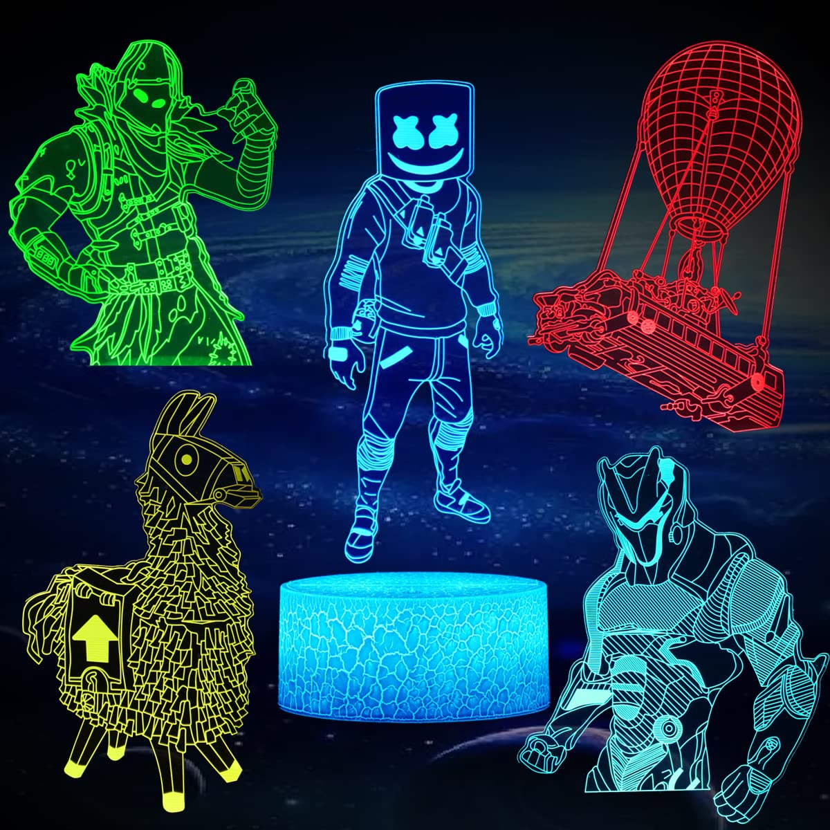 Wronka 5 in 1 Sets 3D Anime Night Light Toys, LED Illusion Lamp, 16 Color Change Bedside Lamp with Remote Control, Xmas Birthday Gift for Kids Child