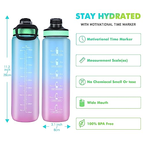 SUPPRUI Water Bottle 34 oz,Motivational Drink Bottle with Time Marker,Leak-proof Drink Bottle BPA Free Non-Toxic for Running,Cycling & Gym (Yellow)