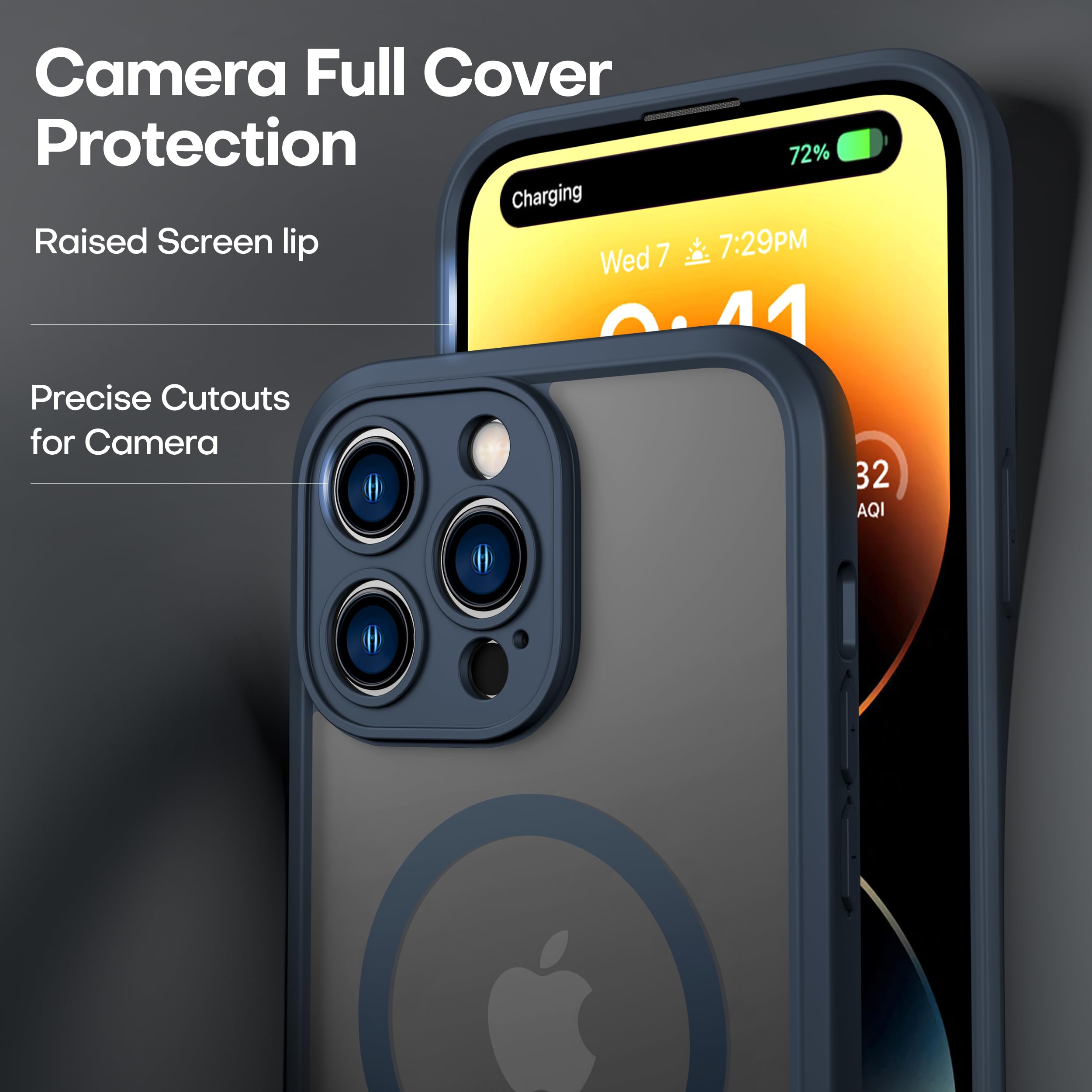 ImpactStrong Magnetic Guard Designed for iPhone 14 Pro Max Case [Camera Protection] [Military Grade Drop Tested] [Compatible with MagSafe] Slim Translucent Matte Phone Case (6.7") - Navy Blue