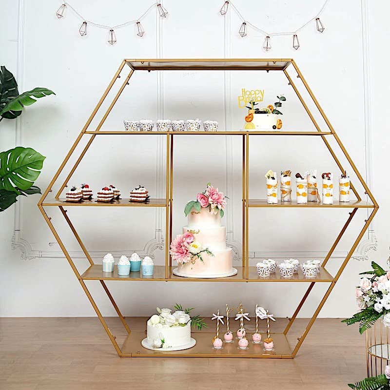 4 feet Gold Large Hexagon Metal Cake Dessert Display Stand Wedding Arch Backdrop Party Events Home Decorations Supplies
