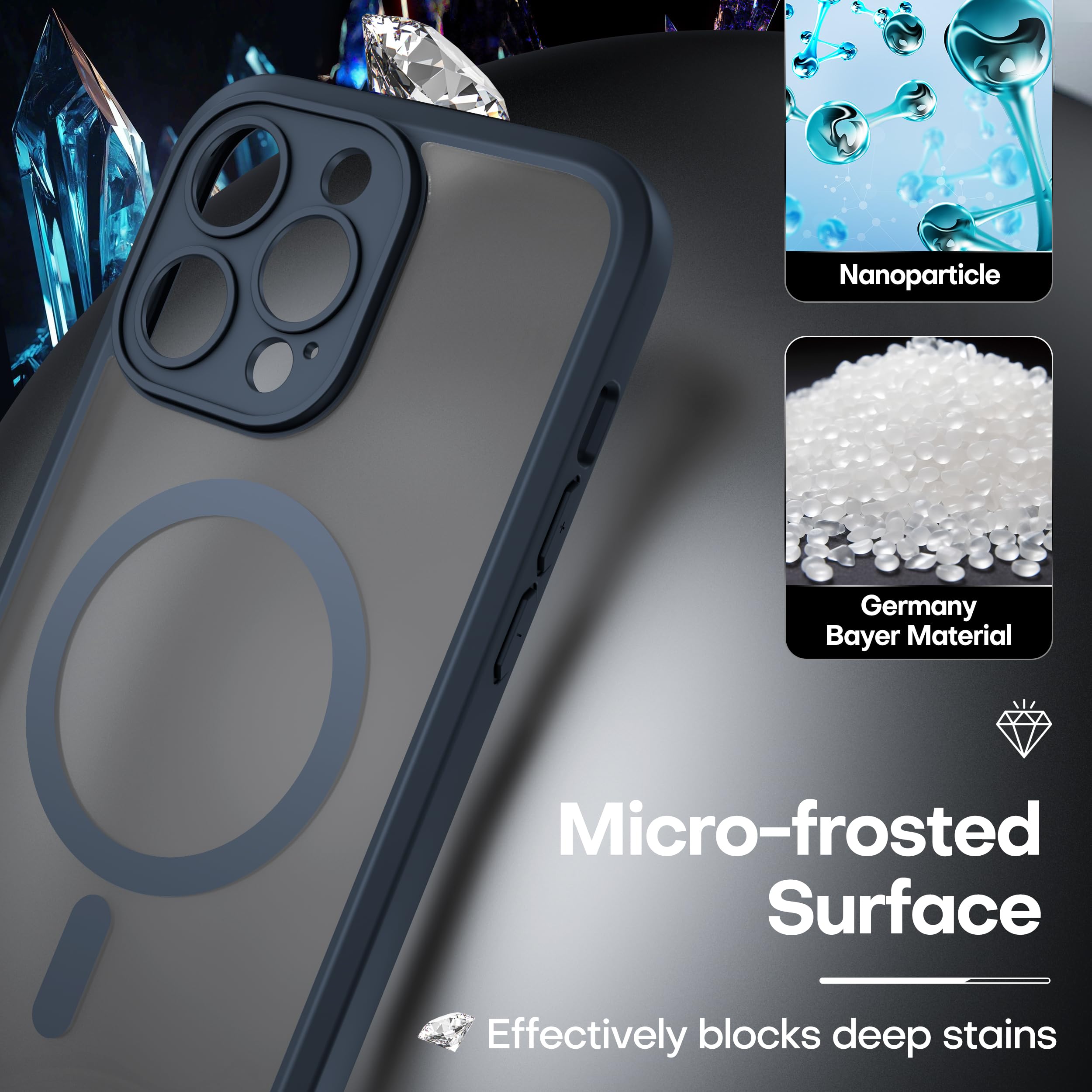 ImpactStrong Magnetic Guard Designed for iPhone 14 Pro Max Case [Camera Protection] [Military Grade Drop Tested] [Compatible with MagSafe] Slim Translucent Matte Phone Case (6.7") - Navy Blue