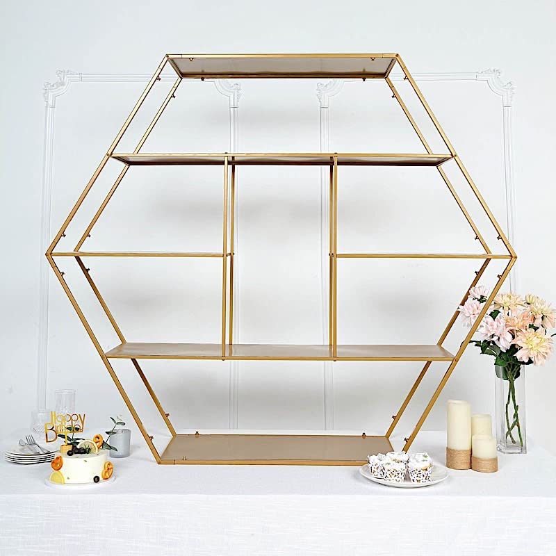 4 feet Gold Large Hexagon Metal Cake Dessert Display Stand Wedding Arch Backdrop Party Events Home Decorations Supplies