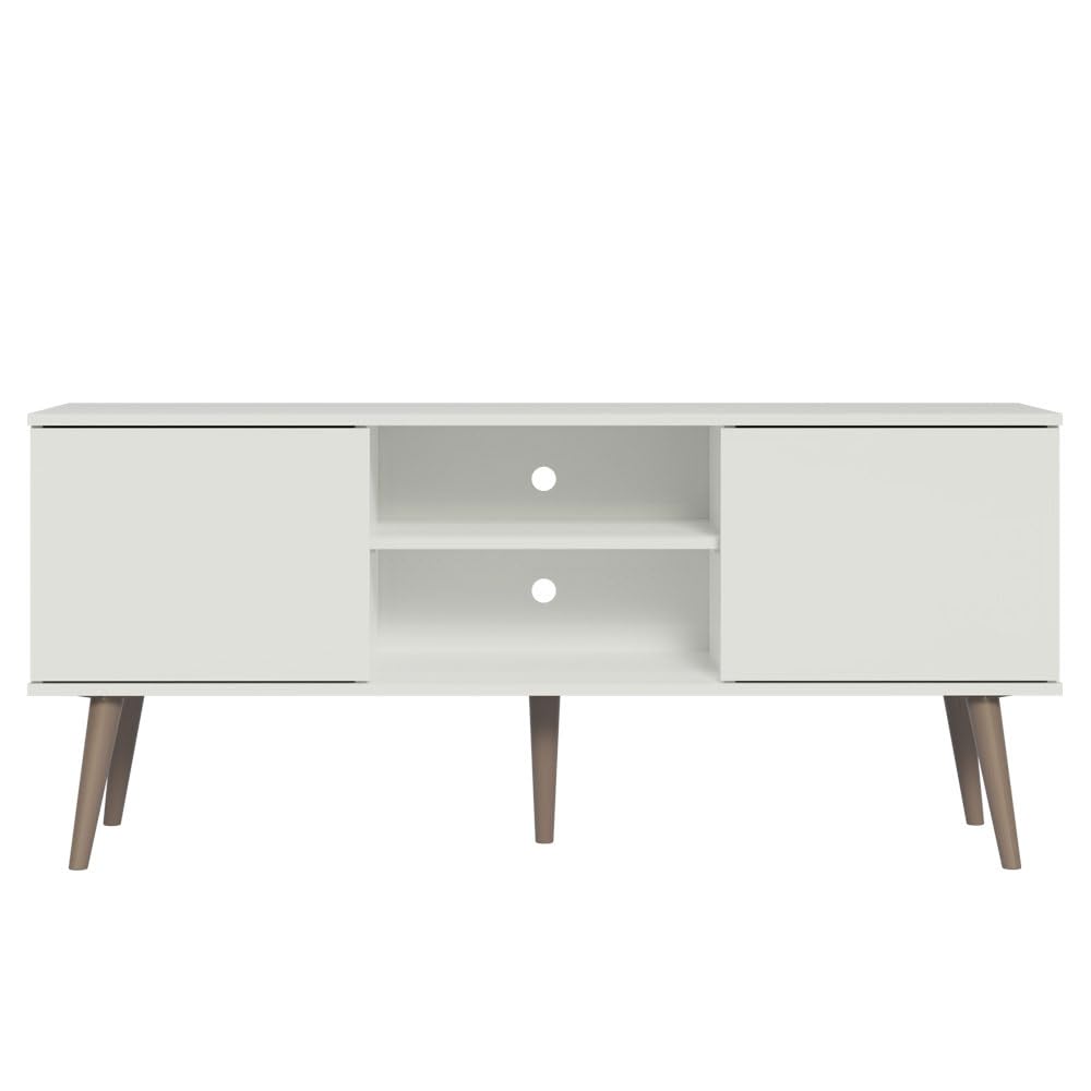 Madesa TV Stand Console with 2 Doors and 2 Shelves with Cable Management for 50, 55 Inch Media Storage Media Console Office Entertainment Center Wooden Television Cabinet - White