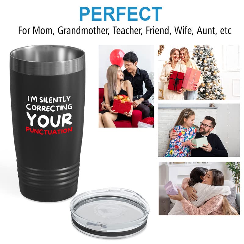 English Teacher Black Edition Viking Tumbler 20oz - I'm silently correcting - English Teacher Commas Save Jokes School Punctuation Synonym Writing Linguistic