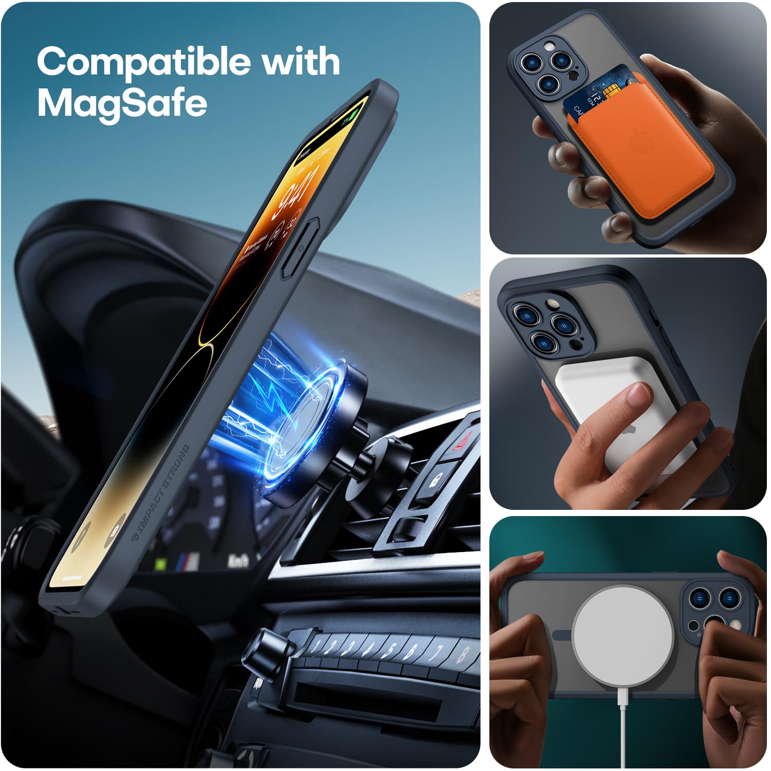 ImpactStrong Magnetic Guard Designed for iPhone 14 Pro Max Case [Camera Protection] [Military Grade Drop Tested] [Compatible with MagSafe] Slim Translucent Matte Phone Case (6.7") - Navy Blue