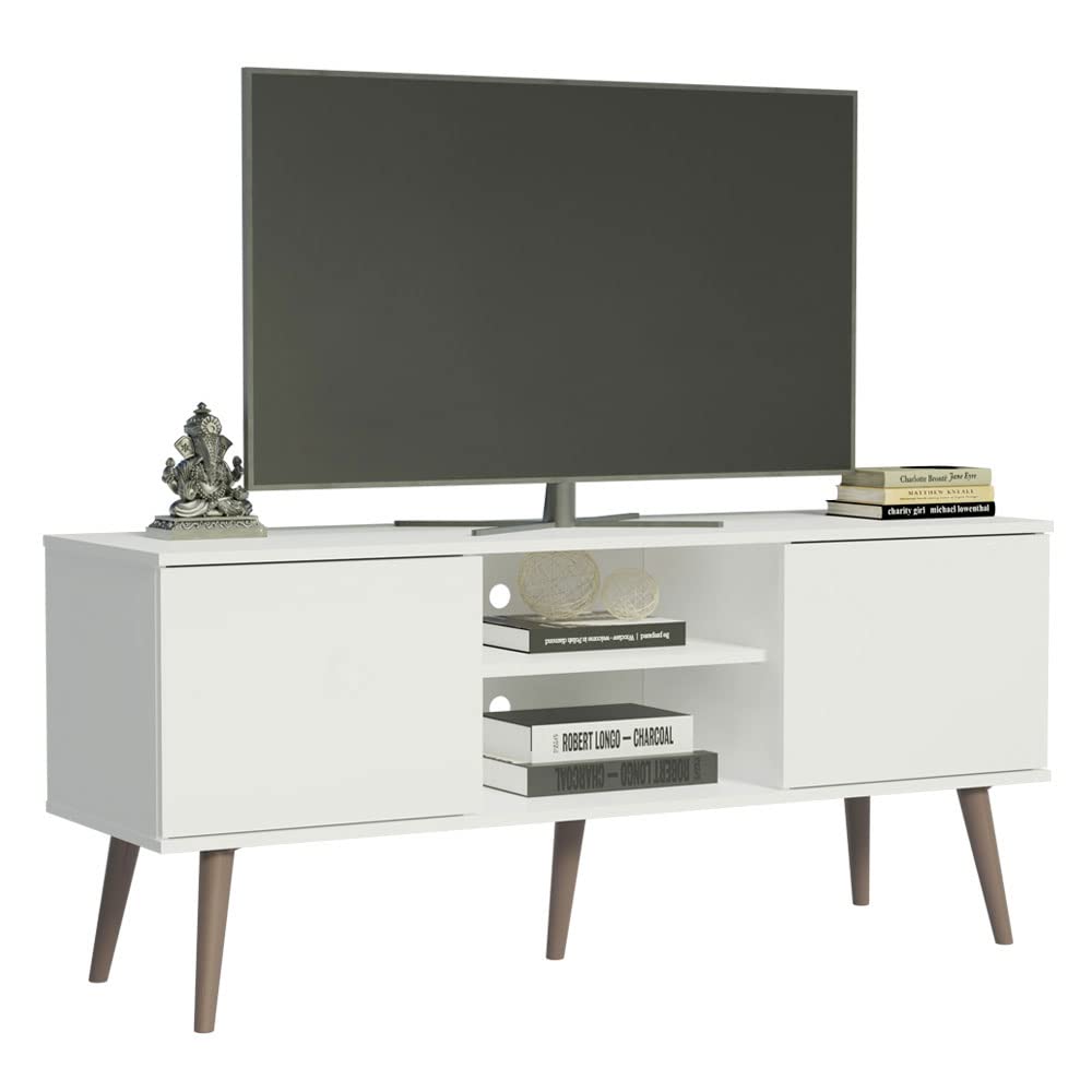 Madesa TV Stand Console with 2 Doors and 2 Shelves with Cable Management for 50, 55 Inch Media Storage Media Console Office Entertainment Center Wooden Television Cabinet - White