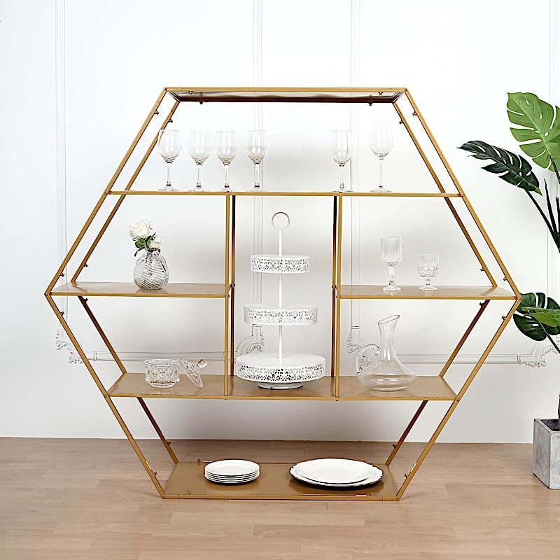 4 feet Gold Large Hexagon Metal Cake Dessert Display Stand Wedding Arch Backdrop Party Events Home Decorations Supplies