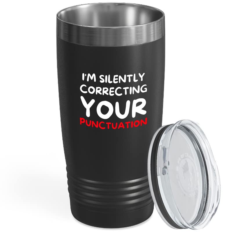 English Teacher Black Edition Viking Tumbler 20oz - I'm silently correcting - English Teacher Commas Save Jokes School Punctuation Synonym Writing Linguistic