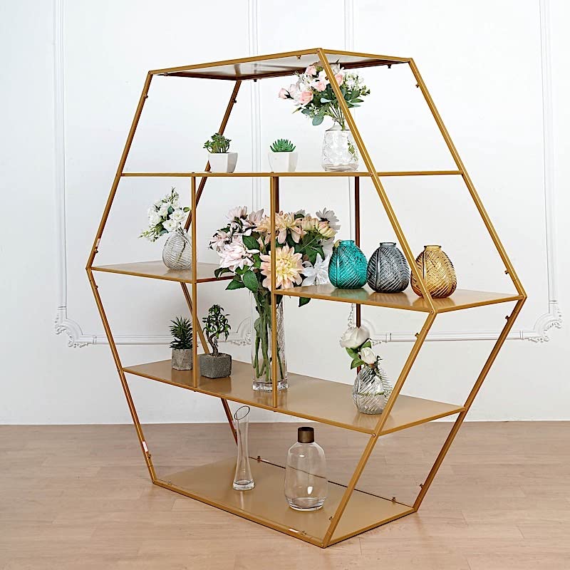 4 feet Gold Large Hexagon Metal Cake Dessert Display Stand Wedding Arch Backdrop Party Events Home Decorations Supplies