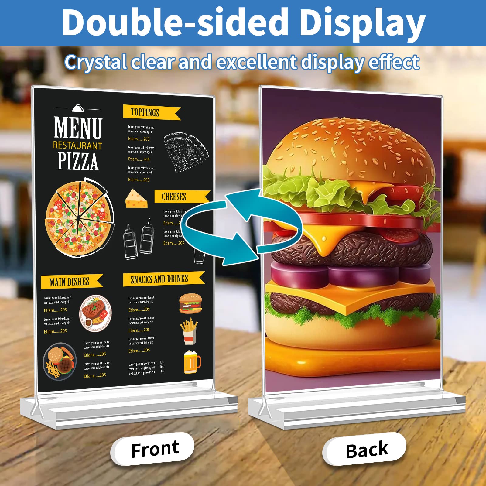 Acrylic Sign Holder 4x6 Inch, 3 Pack Sign Holders Vertical , Double Sided Display Clear TableTop Sign Holder, Acrylic Paper Holder for Wedding Reception, Party Decoration, Numbers Picture Frames