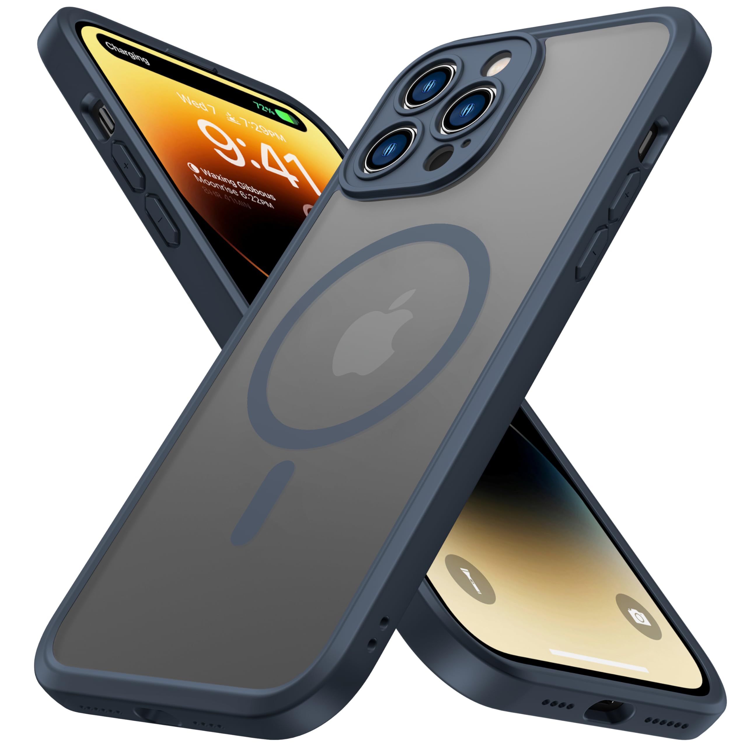 ImpactStrong Magnetic Guard Designed for iPhone 14 Pro Max Case [Camera Protection] [Military Grade Drop Tested] [Compatible with MagSafe] Slim Translucent Matte Phone Case (6.7") - Navy Blue