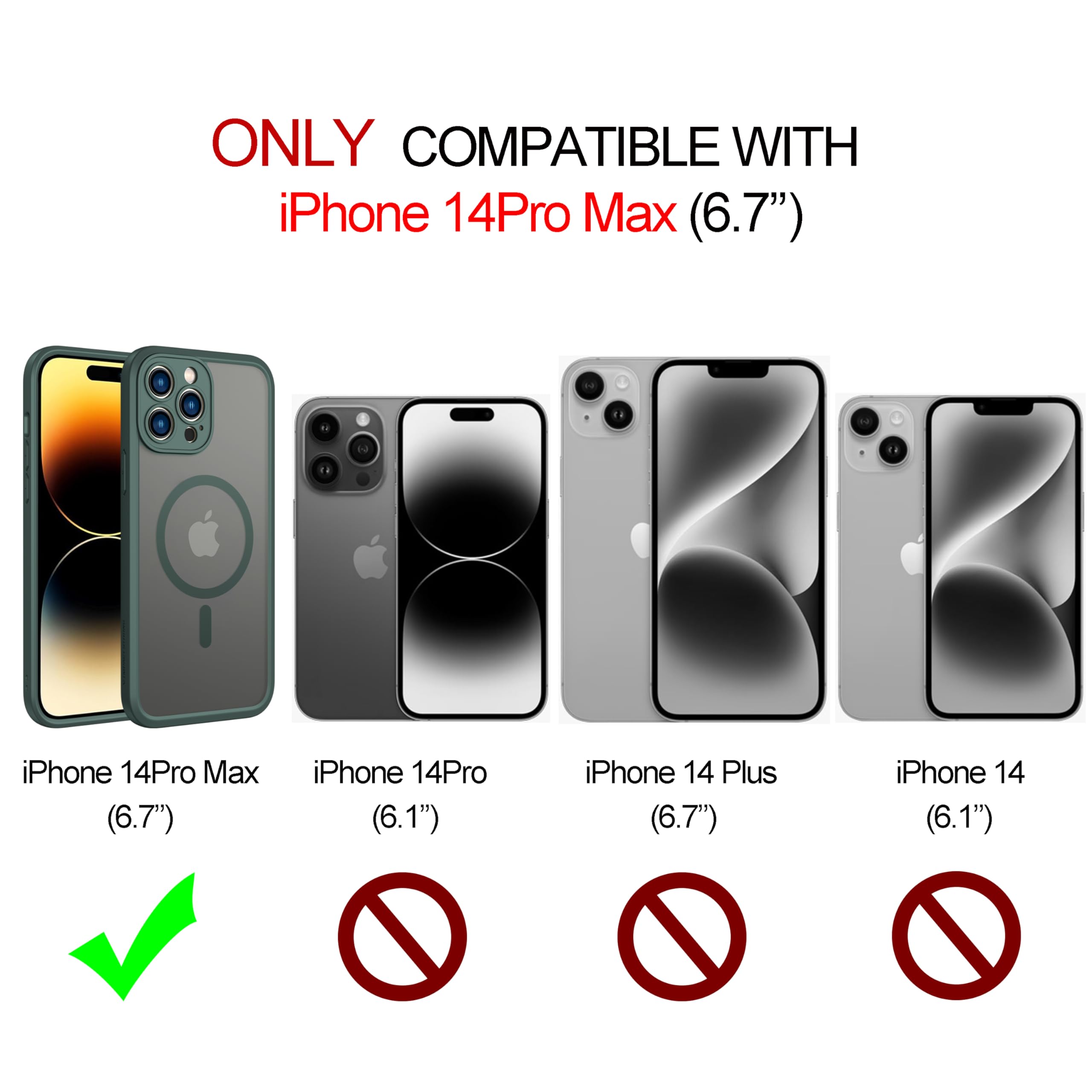 ImpactStrong Magnetic Guard Designed for iPhone 14 Pro Max Case [Camera Protection] [Military Grade Drop Tested] [Compatible with MagSafe] Slim Translucent Matte Phone Case (6.7") - Dark Green
