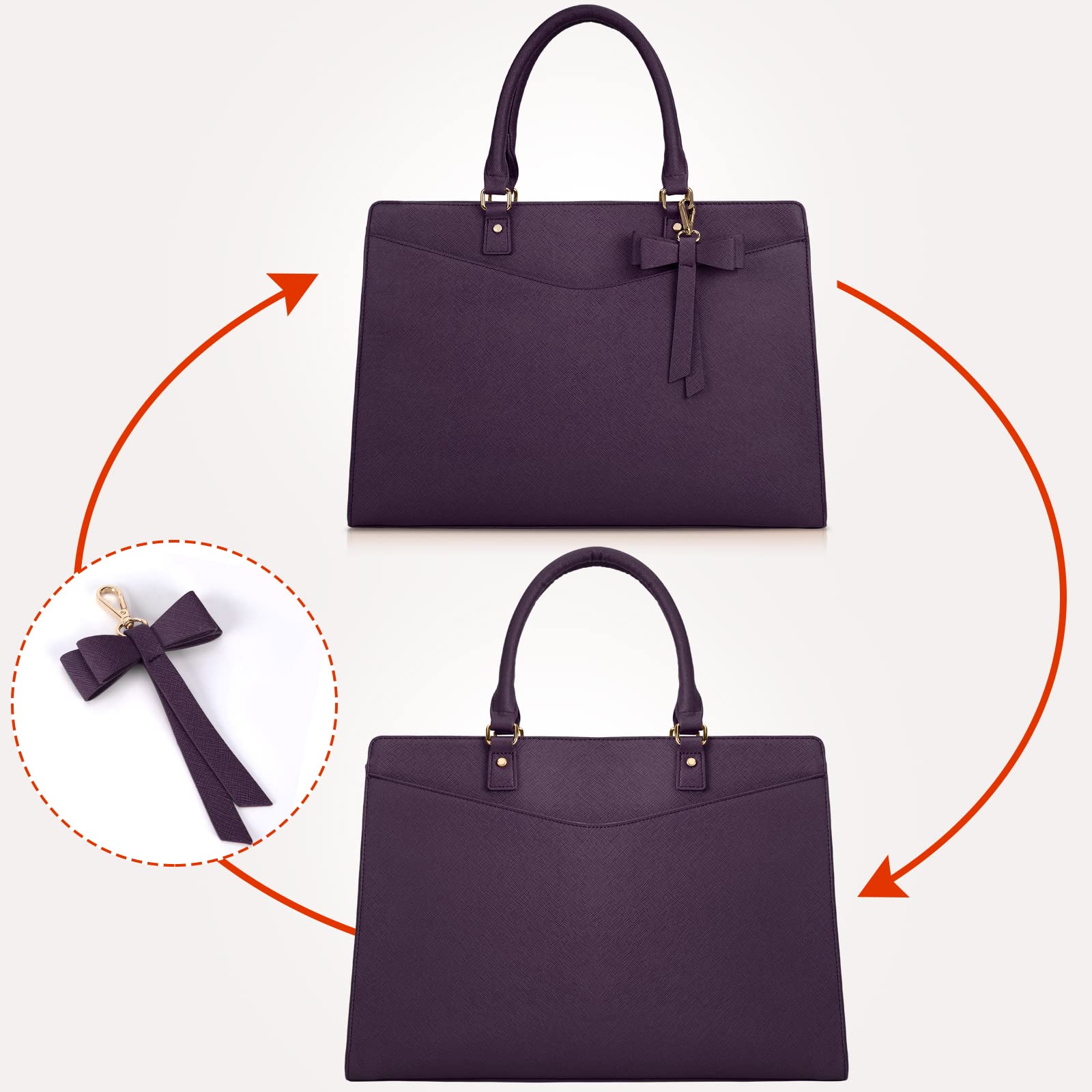 RAINSMORE Laptop Bag for Women 15.6 Inch PU Tote Bag Business Work Bag Waterproof Briefcase Computer Tote Lightweight Handbag Shoulder, Dark Purple