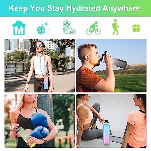 SUPPRUI Water Bottle 34 oz,Motivational Drink Bottle with Time Marker,Leak-proof Drink Bottle BPA Free Non-Toxic for Running,Cycling & Gym(Pink)