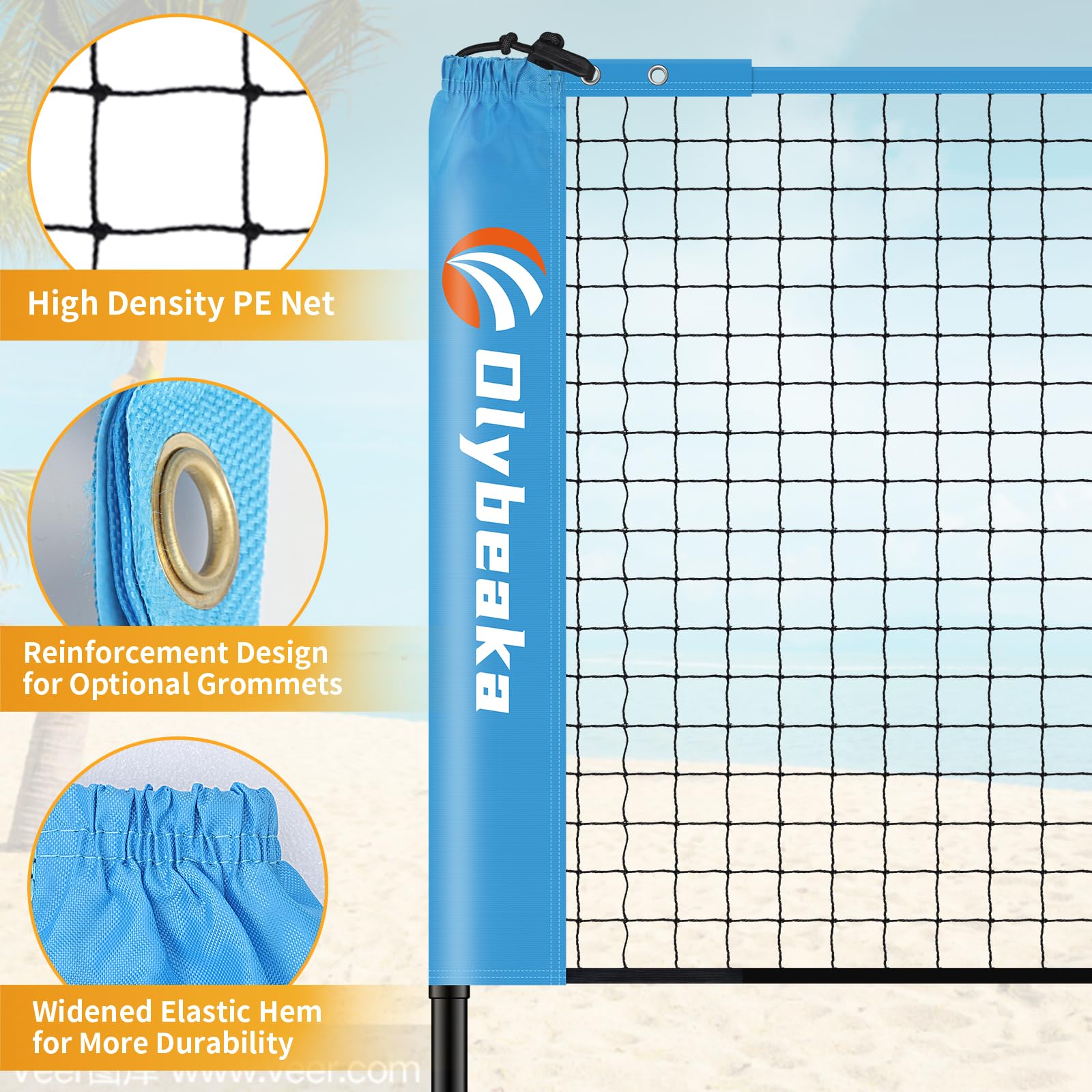 Olybeaka All-in-one Portable Badminton Net Pickleball Net Height Adjustable Kids' Volleyball Net Set for Backyard Beach Driveway Include 4 Aluminum Badminton Rackets + 2 Pickleball Paddles (10 ft)