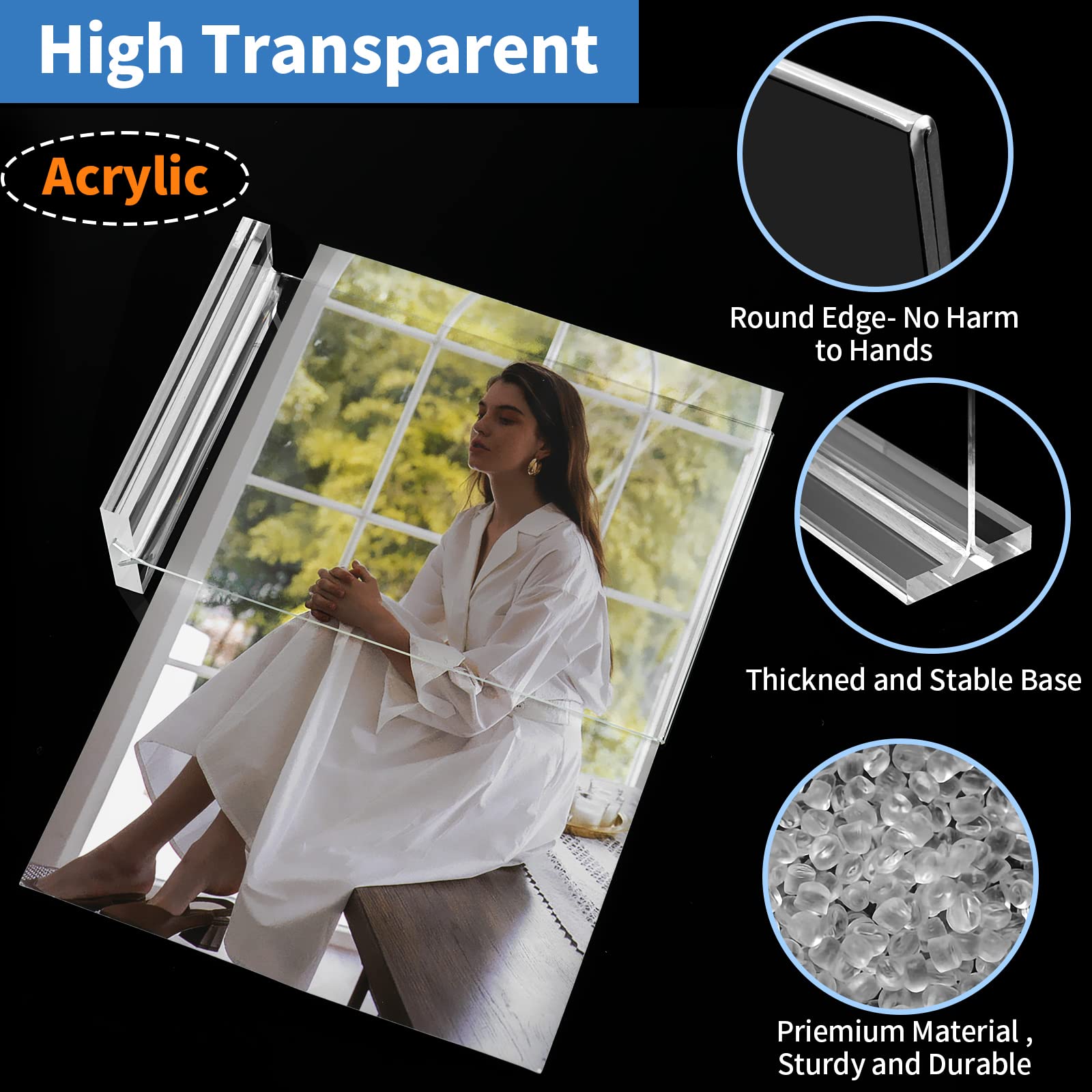 Acrylic Sign Holder 4x6 Inch, 3 Pack Sign Holders Vertical , Double Sided Display Clear TableTop Sign Holder, Acrylic Paper Holder for Wedding Reception, Party Decoration, Numbers Picture Frames