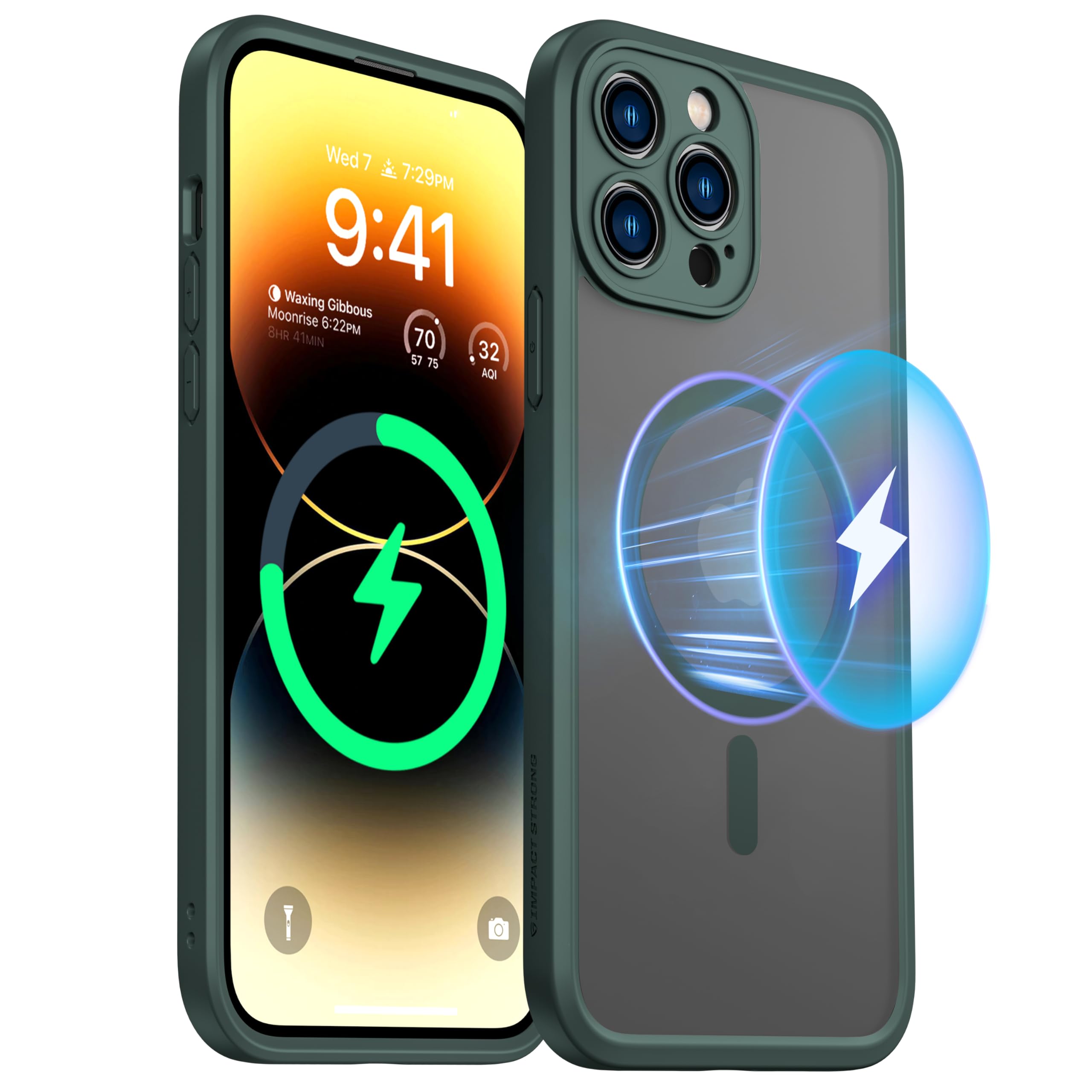 ImpactStrong Magnetic Guard Designed for iPhone 14 Pro Max Case [Camera Protection] [Military Grade Drop Tested] [Compatible with MagSafe] Slim Translucent Matte Phone Case (6.7") - Dark Green