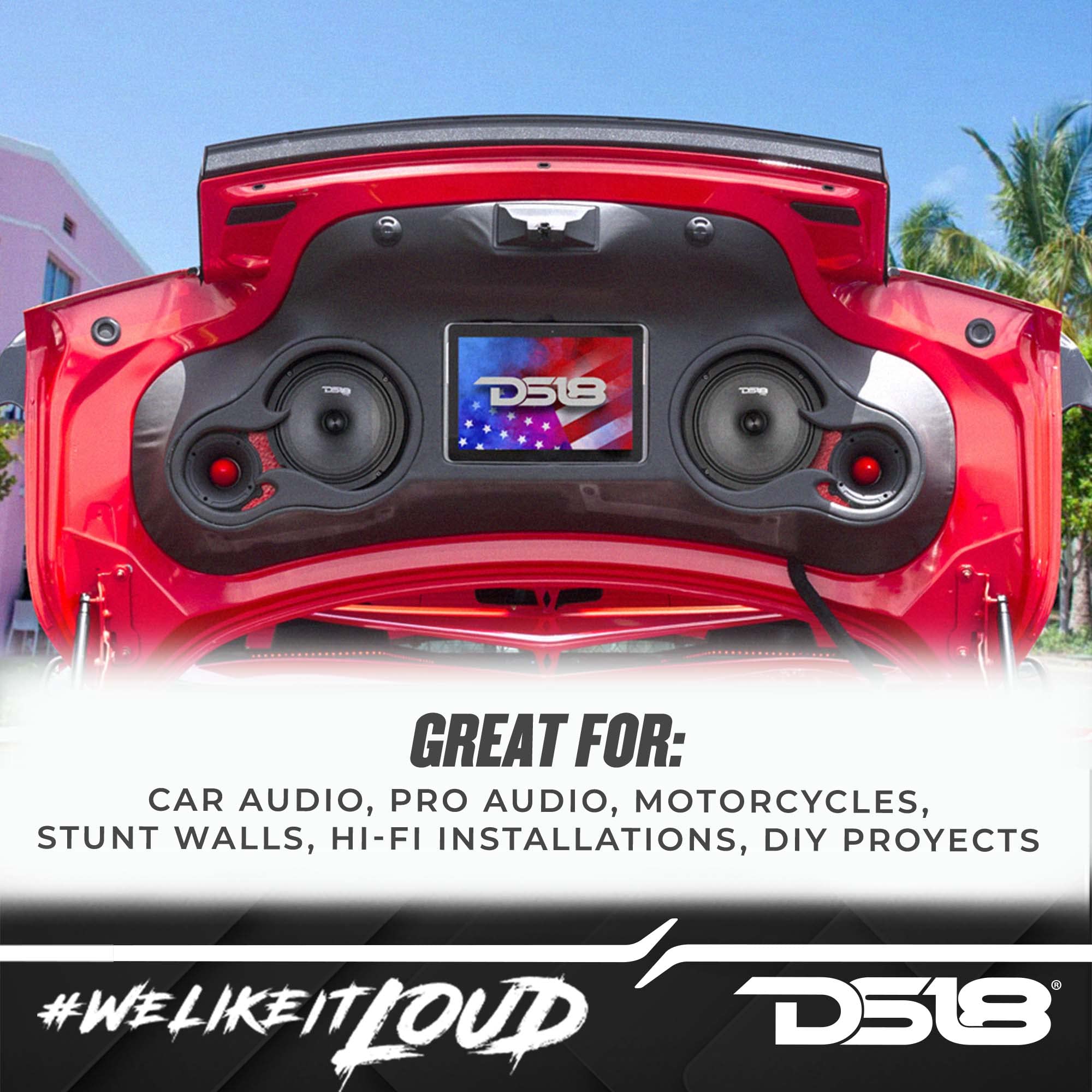 DS18 Bundle Car Speakers - 4X 6.5 Loudspeaker with Bullet 4-Ohm 120 Watts Peak & 4X 3β PRO Aluminum Super Bullet Tweeter 240 Watts Peak with Built in Crossover - Pro Car Audio Package Mid and High