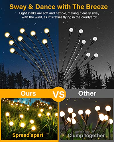 Solar Garden Lights [4 Pack 12 LED] New Upgraded Firefly Lights Solar Outdoor Waterproof Solar Powered Swaying Firefly Garden Lights for Landscape Pathway Patio Yard Walkway Decoration, Warm White