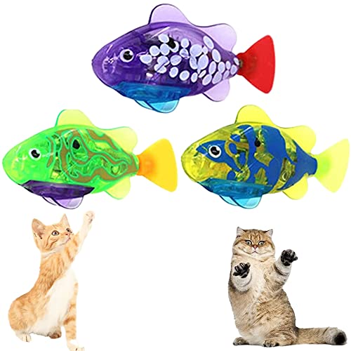 Robo Fish for Cats, Robot Fish Cat Toy, Interactive Robot Swimming Fish Toys for Cat, Activated Swimming in Water with Led Light Plastic Fish Toy Gift, Stimulate Your Cat's Hunter Instincts (3Pcs)