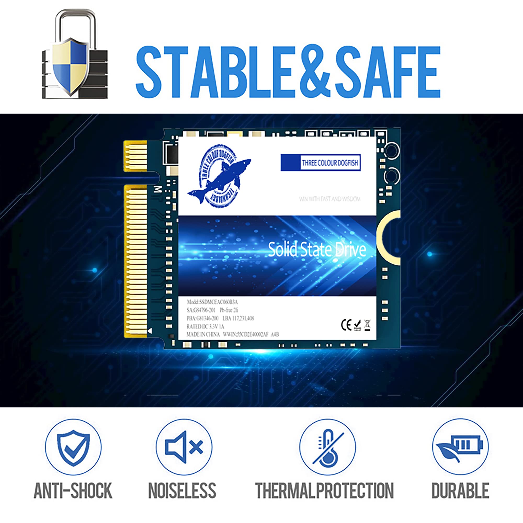Dogfish SSD M.2 2230 NVMe PCIe 4.0 1TB 3D TLC NAND Gaming Unit?a stato solido interna per Steam Deck PS5 Surface Pro Laptop Desktop (M.2 2230 NVMe 4.0, 1TB)