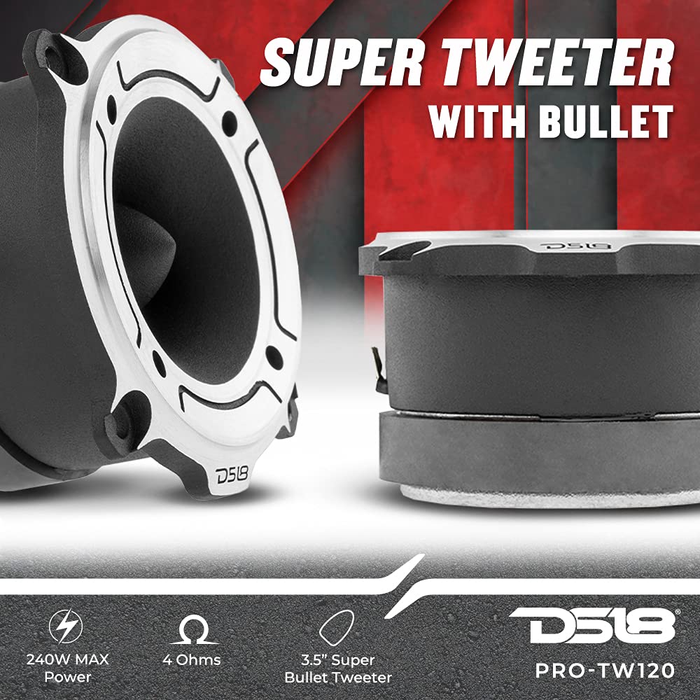 DS18 Bundle Car Speakers - 4X 6.5 Loudspeaker with Bullet 4-Ohm 120 Watts Peak & 4X 3β PRO Aluminum Super Bullet Tweeter 240 Watts Peak with Built in Crossover - Pro Car Audio Package Mid and High