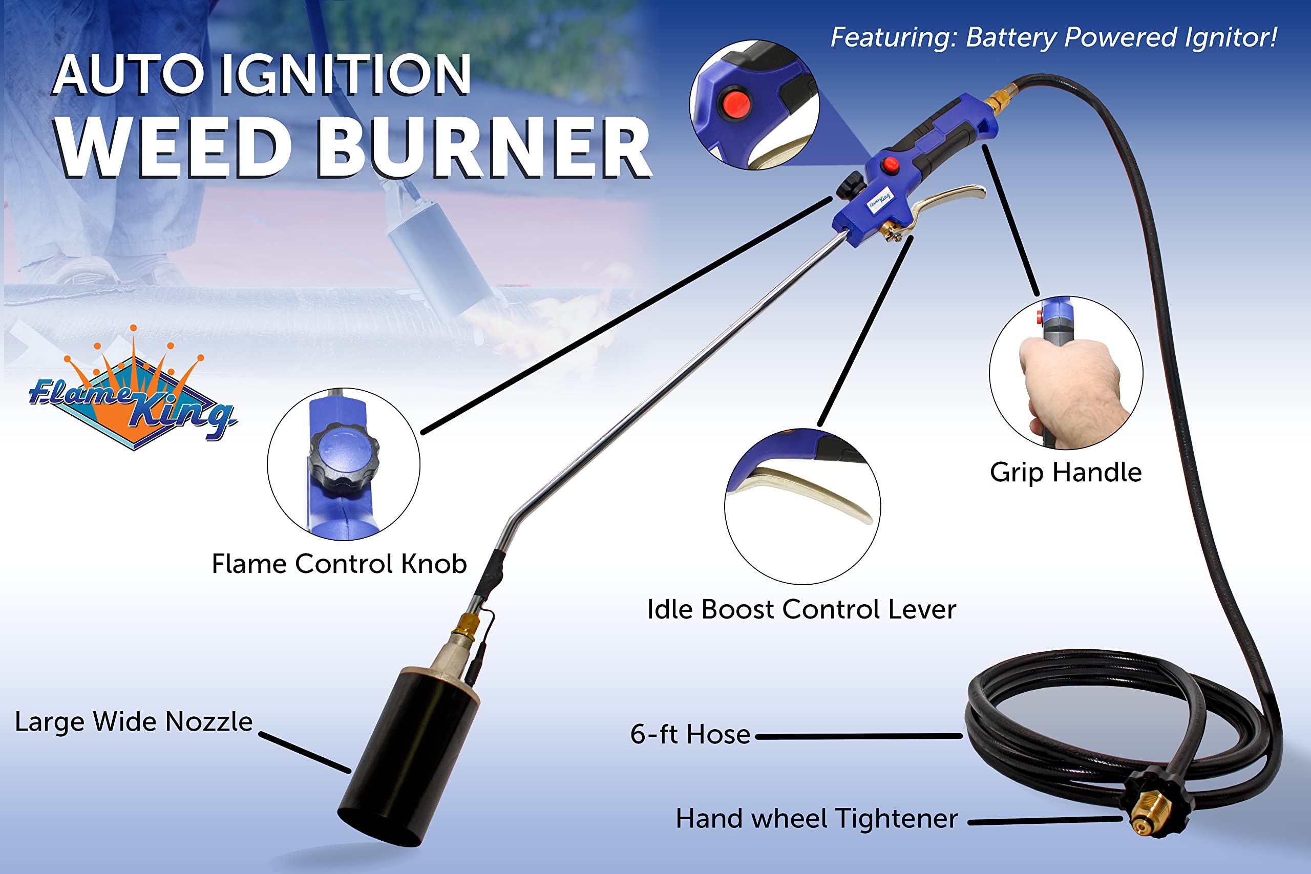 Flame King Propane Torch Kit Heavy Duty Weed Burner, 340,000 BTU & YSN10LBa 11 Pound Propane Tank Cylinder with Type 1 OPD Valve, White
