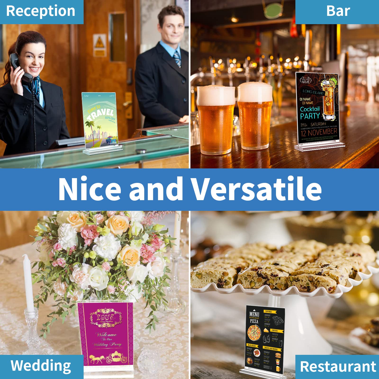 Acrylic Sign Holder 4x6 Inch, 3 Pack Sign Holders Vertical , Double Sided Display Clear TableTop Sign Holder, Acrylic Paper Holder for Wedding Reception, Party Decoration, Numbers Picture Frames