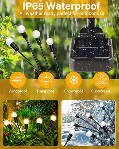 Solar Garden Lights [4 Pack 12 LED] New Upgraded Firefly Lights Solar Outdoor Waterproof Solar Powered Swaying Firefly Garden Lights for Landscape Pathway Patio Yard Walkway Decoration, Warm White