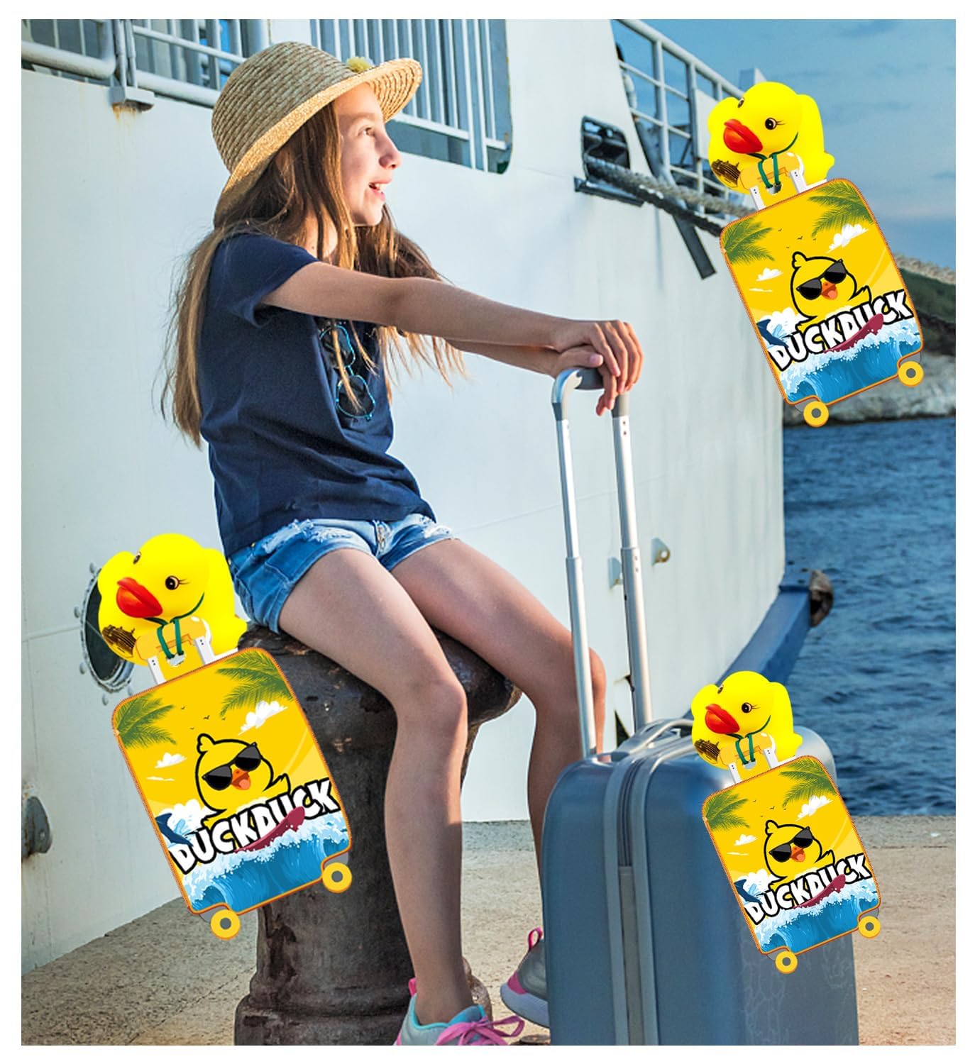 Waxvery Cruising Duck Tags - 35 Pack, Suitcase Shape Design, With Hole and Rubber Bands (Yellow)