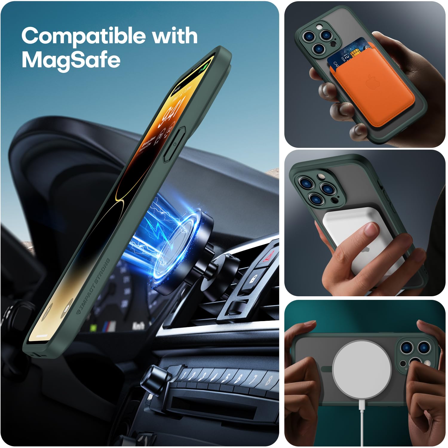 ImpactStrong Magnetic Guard Designed for iPhone 14 Pro Max Case [Camera Protection] [Military Grade Drop Tested] [Compatible with MagSafe] Slim Translucent Matte Phone Case (6.7") - Dark Green