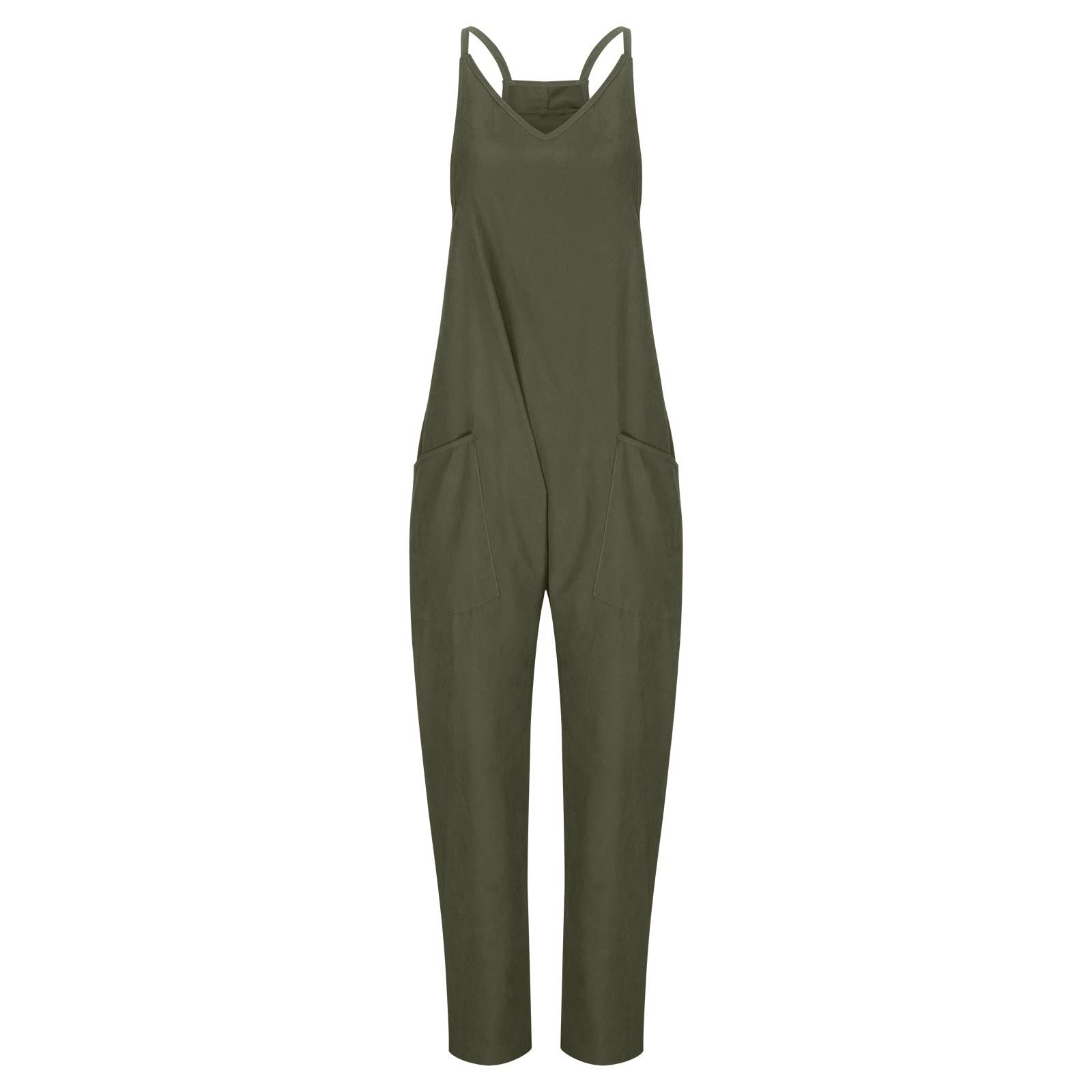 Womens Summer Rompers Jumpsuit Dressy Casual Loose Sleeveless Spaghetti Strap Stretchy Wide Leg Long Pant Romper With Pockets 2023