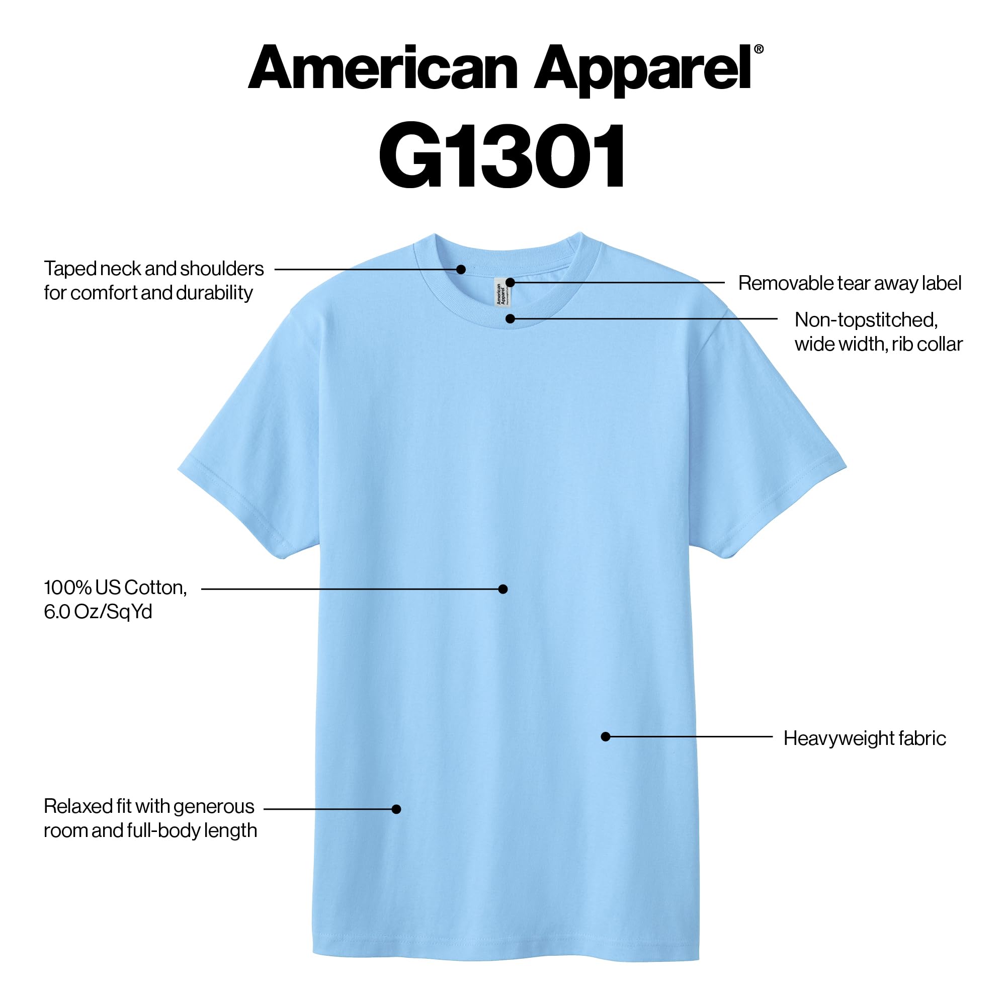 American Apparel Heavyweight Cotton T-Shirt, Style G1301/G1301GD, Multipack, Royal Blue (2-Pack), 2X-Large