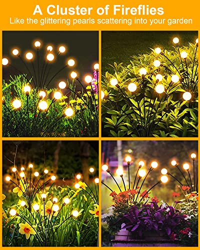 Solar Garden Lights [4 Pack 12 LED] New Upgraded Firefly Lights Solar Outdoor Waterproof Solar Powered Swaying Firefly Garden Lights for Landscape Pathway Patio Yard Walkway Decoration, Warm White