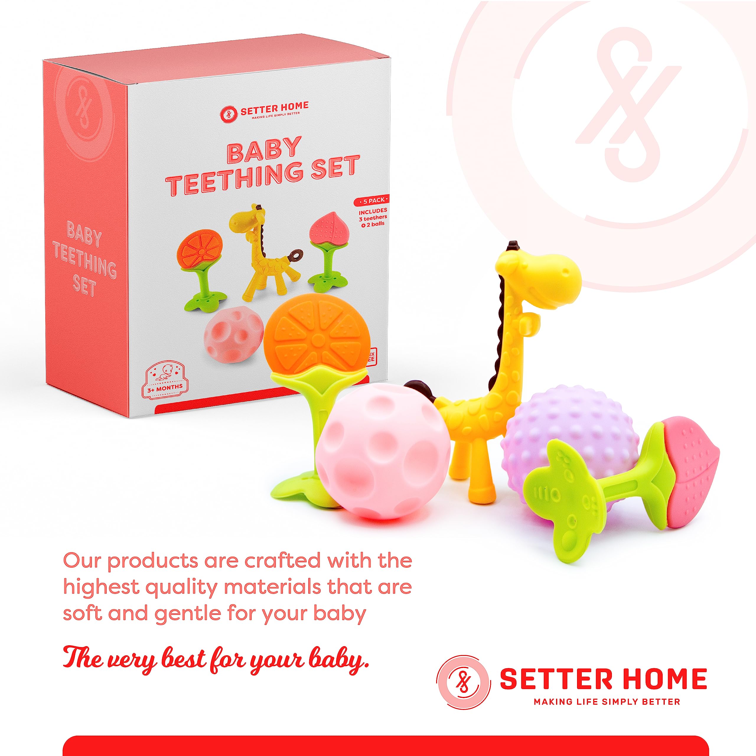 Silicone Teething Toys - Sensory Balls for Babies 0-6 Months - 6-12 Months -Soft Teethers for Baby Soothing and Calming Sensory Teether Toys 5 Pack