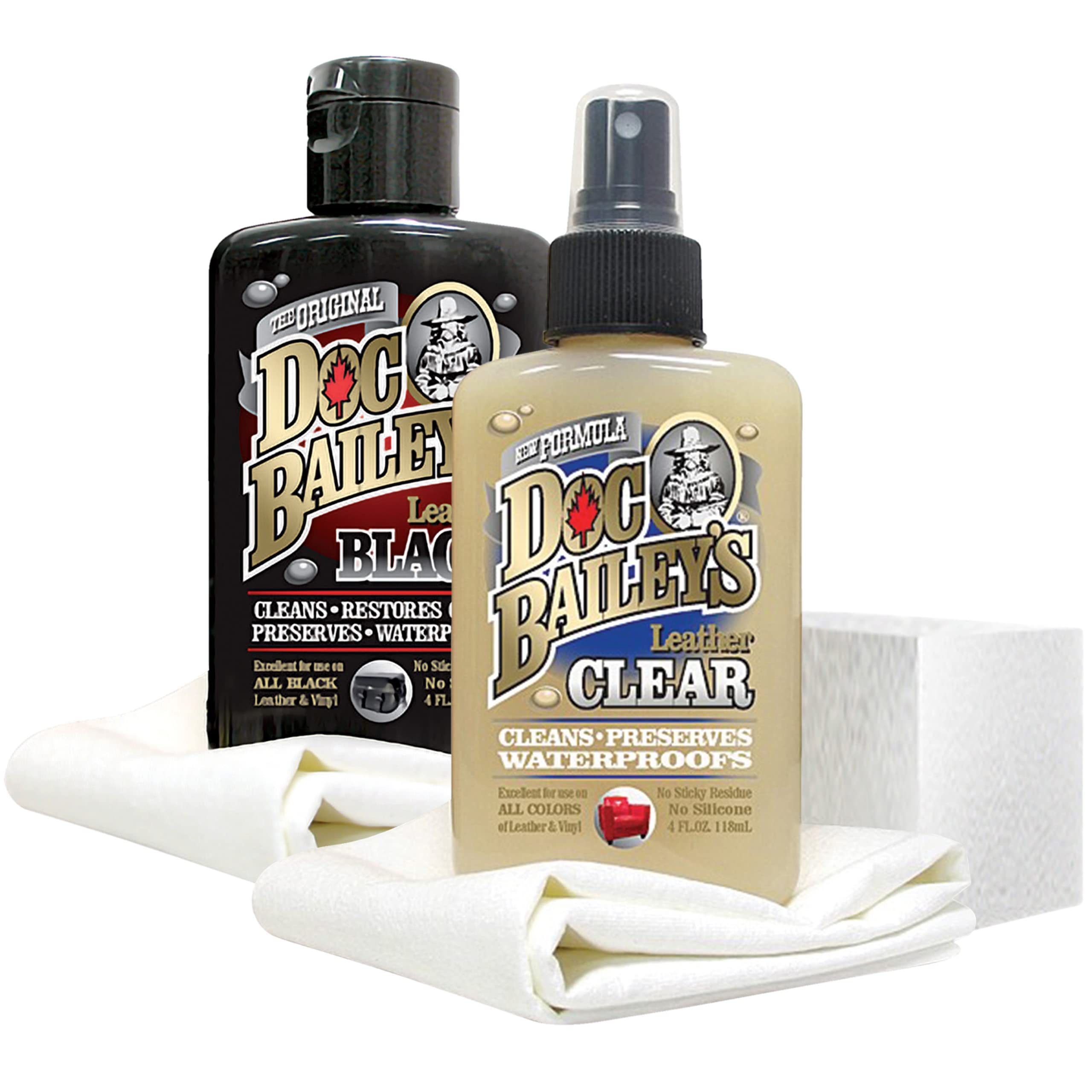 Doc Baileys Black & Colored Leather Cleaner and Conditioner Bundle for Bags, Boots, Saddles & Car Interior - 4oz, 2 Packs