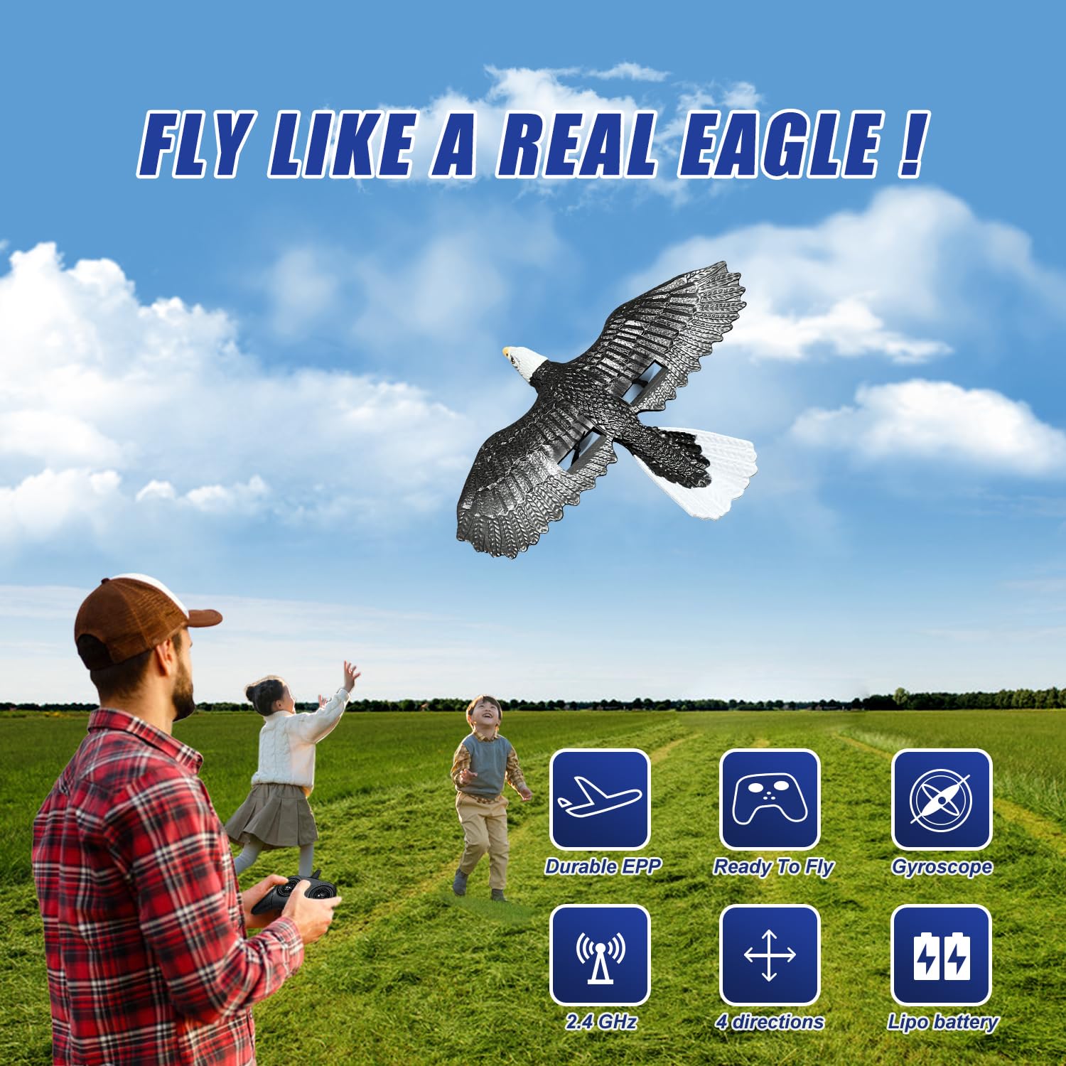 HAWK'S WORK RC Eagle, 2 CH RC Plane Ready to Fly, 2.4GHz Remote Control Airplane, Easy to Fly RC Glider for Kids & Beginners