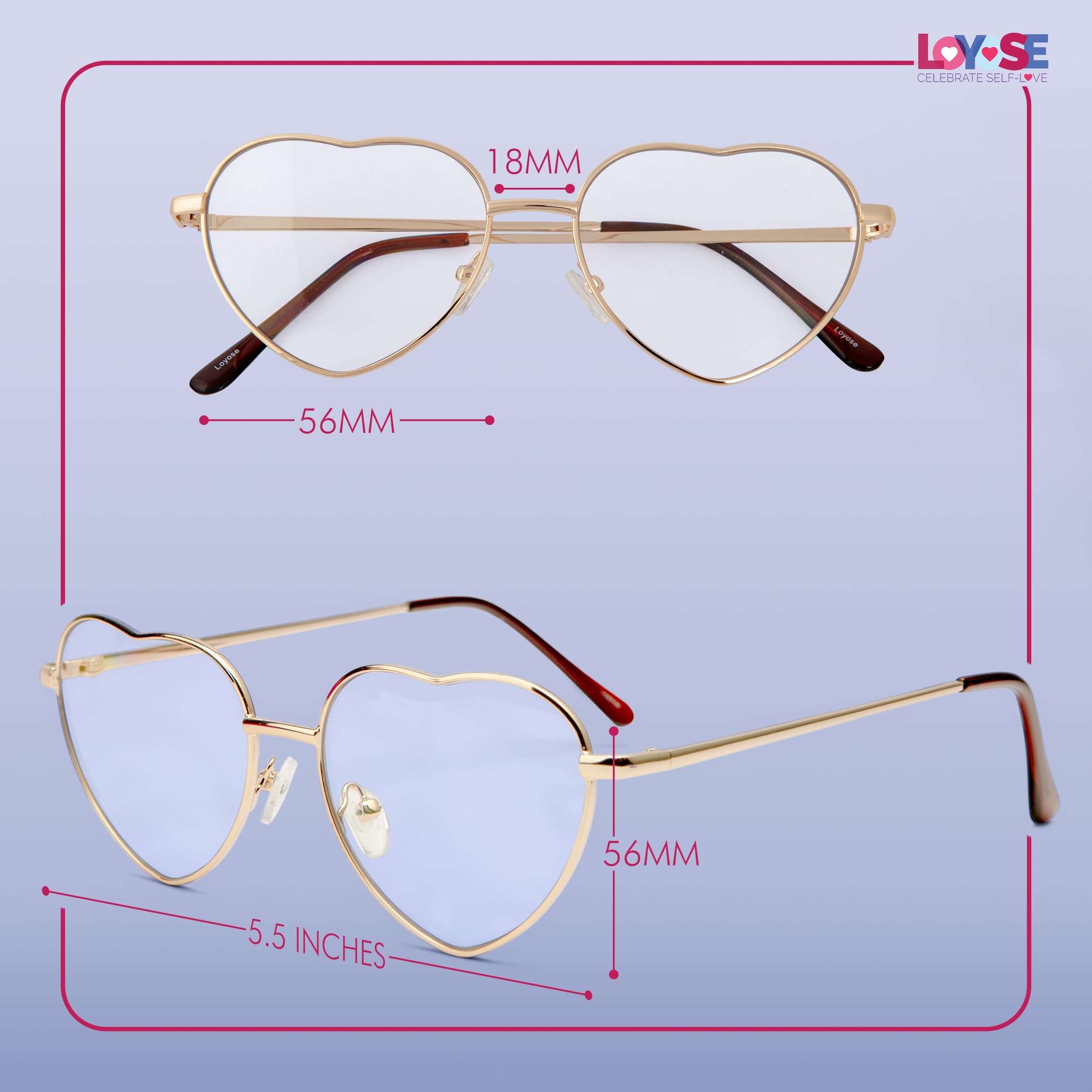 LOYOSE Blue Light Glasses For Woman, Cute Gold Frame Heart Shaped Bluelight Glasses, Blue Light Blocking Glasses for Computer Screen Phone TV Gaming