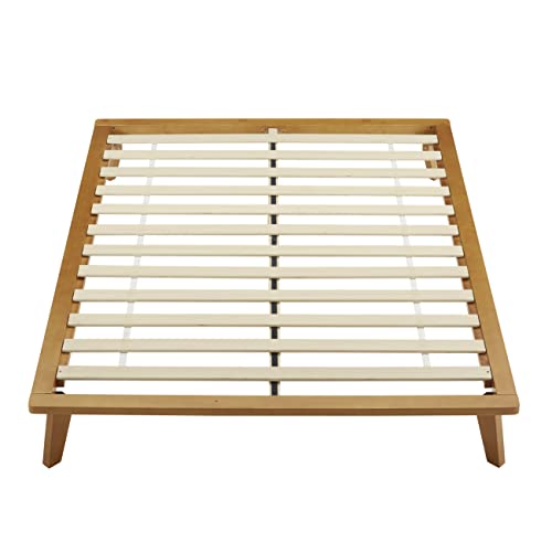 BIKAHOM Luna Wood Platform Full Frame, 8.5 Inch Solid Wood Platform Bed with Under Bed Storage Space, No Box Spring Needed, Strong Wooden Slat System, Easy Assembly, Bedroom Furniture, Honey