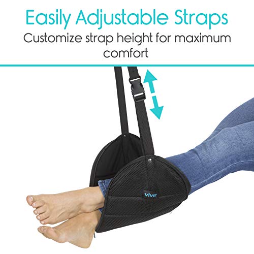 Vive Airplane Foot Rest (Plus Sleep Mask) - Elevated Leg Hammock for Airlines, Travel and Home - Adjustable Foot Sling for Under Office Desk, Flights and Train - Portable Cushion with Carrying Case