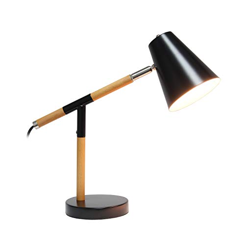 Simple Designs LD1059-BLK Matte and Wooden Pivot Desk Lamp, Black